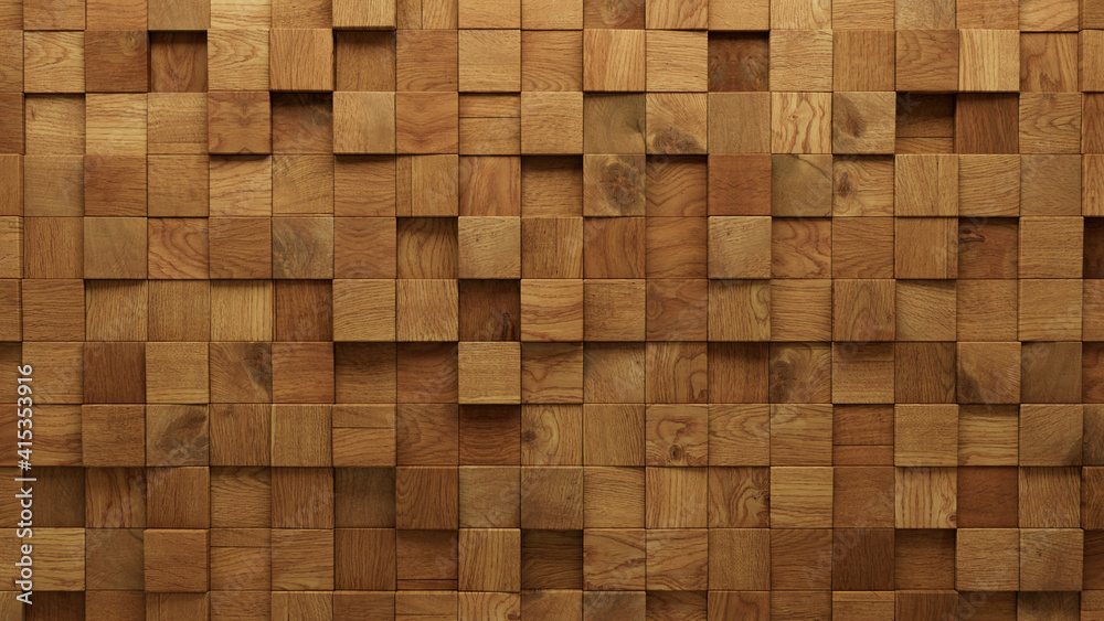 Wood Block Wall background. Mosaic Wallpaper with Light and Dark Timber ...