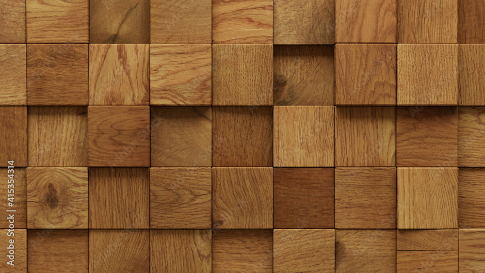 Wood Block Wall background. Mosaic Wallpaper with Light and Dark Timber ...