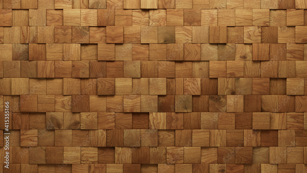 Wood Block Wall background. Mosaic Wallpaper with Light and Dark Timber ...