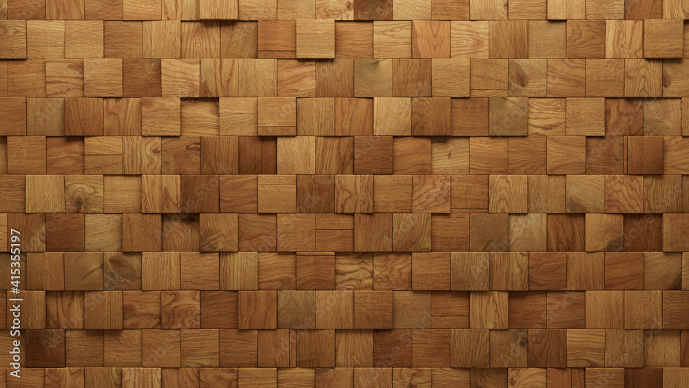 Wood Block Wall background. Mosaic Wallpaper with Light and Dark Timber ...