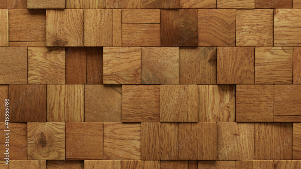 Wood Block Wall background. Mosaic Wallpaper with Light and Dark Timber ...
