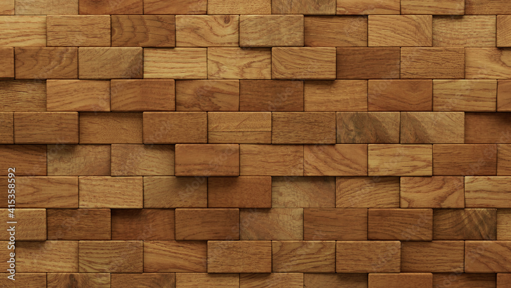 Wood Block Wall background. Mosaic Wallpaper with Light and Dark Timber ...