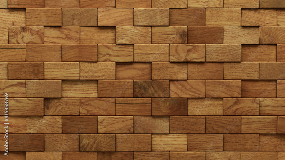 Wood Block Wall background. Mosaic Wallpaper with Light and Dark Timber ...
