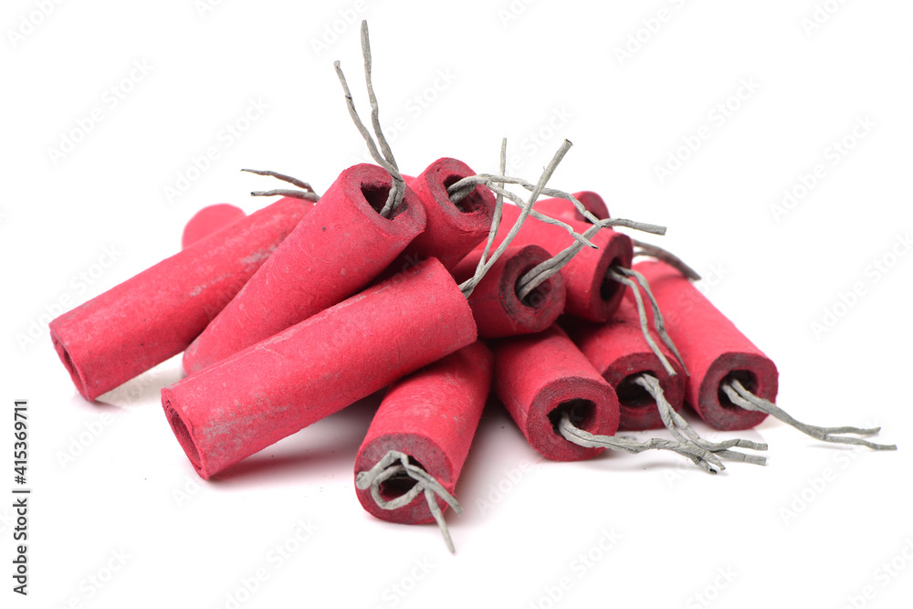 Red Firecrackers on white background Stock Photo | Adobe Stock