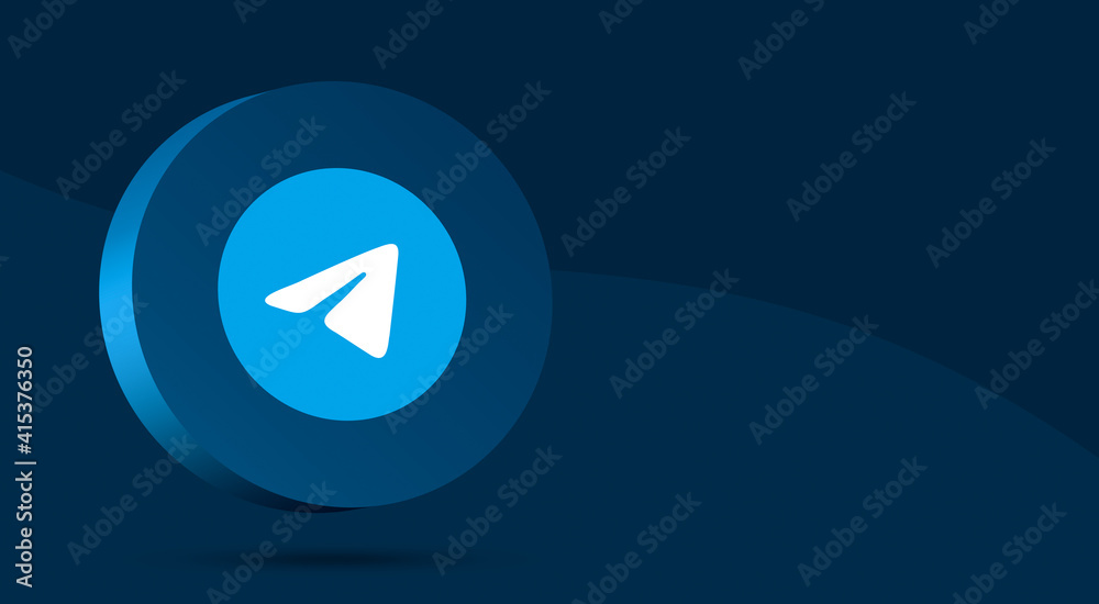 Telegram logo minimal design on the round button 3d render. Social ...