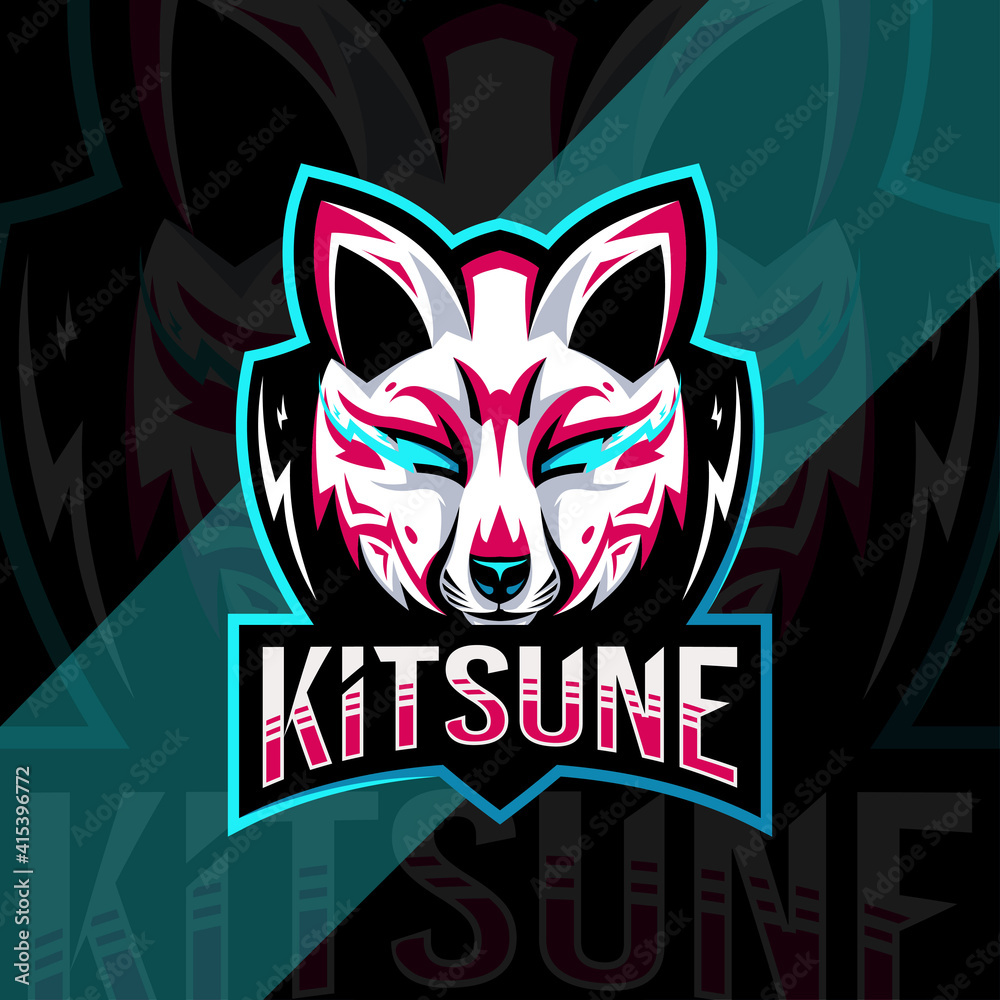 Kitsune mask mascot logo esport template design Stock Vector | Adobe Stock