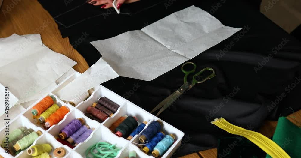 Step by step, Woman dressmaker making sewing patterns, Mature tailor ...