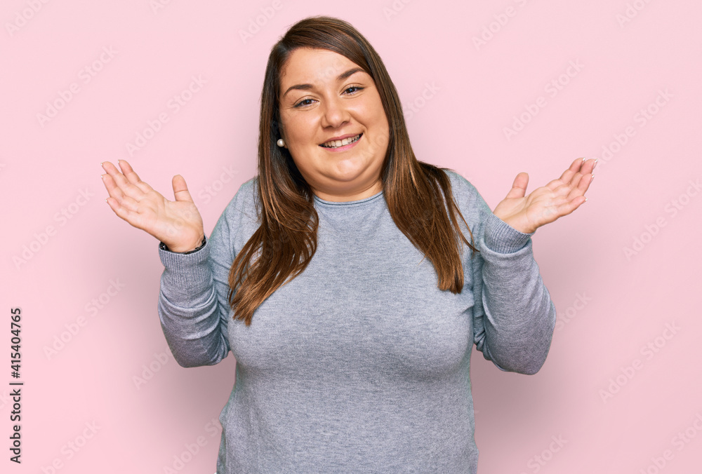 Beautiful Brunette Plus Size Woman Wearing Casual Clothes Smiling