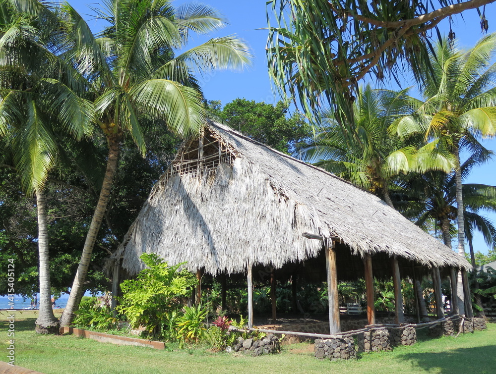 a building with a thatched roof in Lahaina on Maui island, Hawaii ...