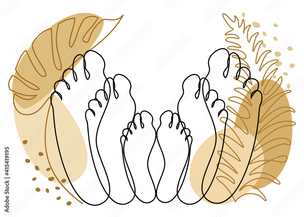 Silhouettes of feet of a family, feet of a child, a woman and a man in ...