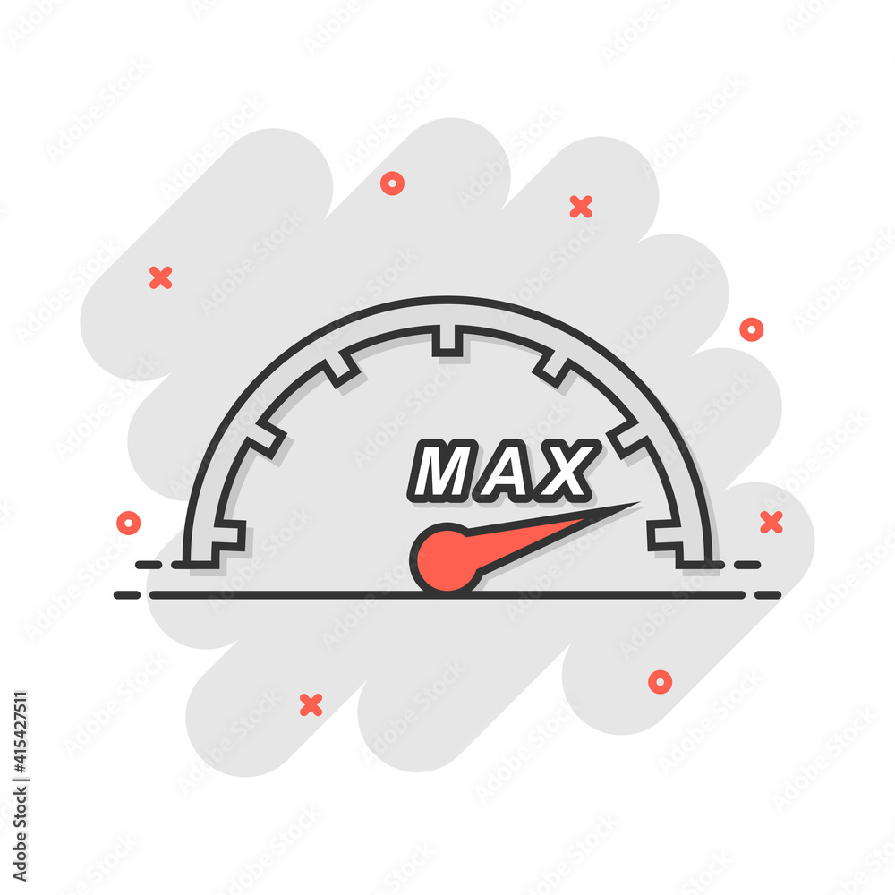 Cartoon max speed icon in comic style. Speedometer sign illustration ...