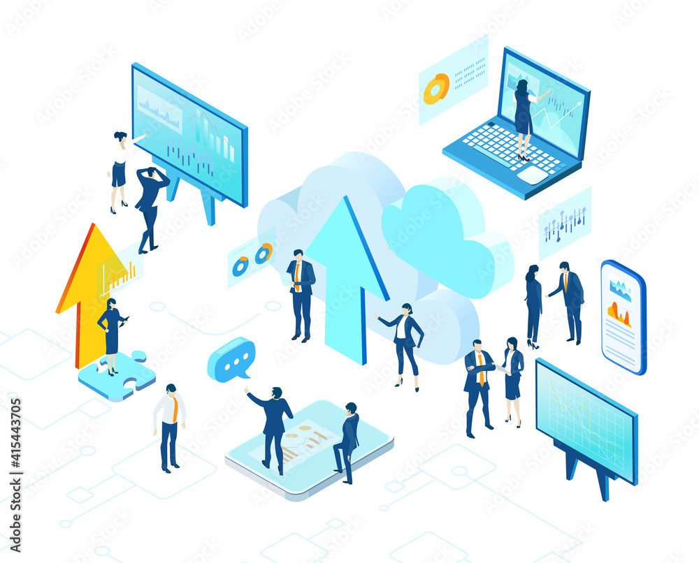 Isometric 3D business environment. Business management. Isometric ...