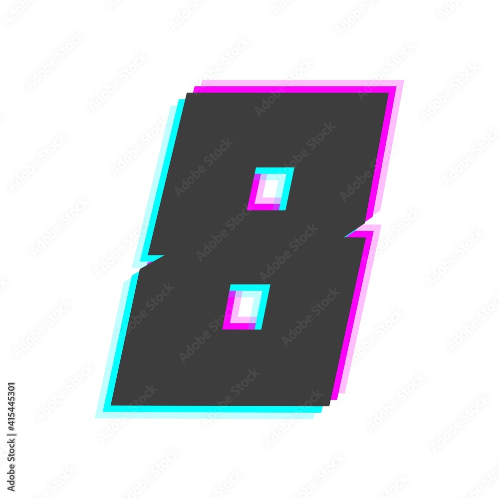 8 number vector glitch, trendy color font. For mobil app logo, creative ...