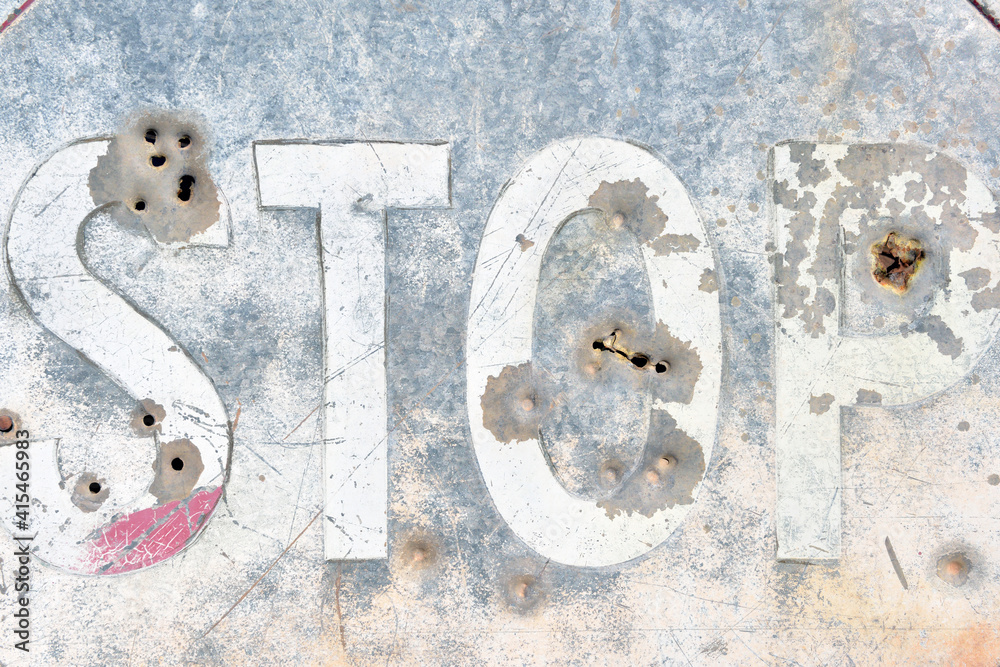 Antique stop sign with bullet holes, Gold King Mine, Jerome, Arizona ...