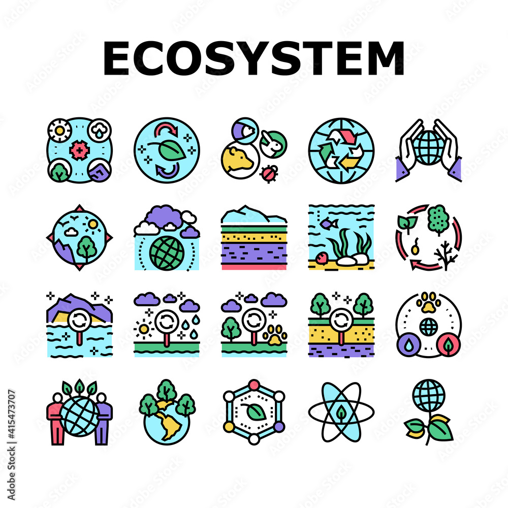 Ecosystem Environment Collection Icons Set Vector. Ecosystem And ...