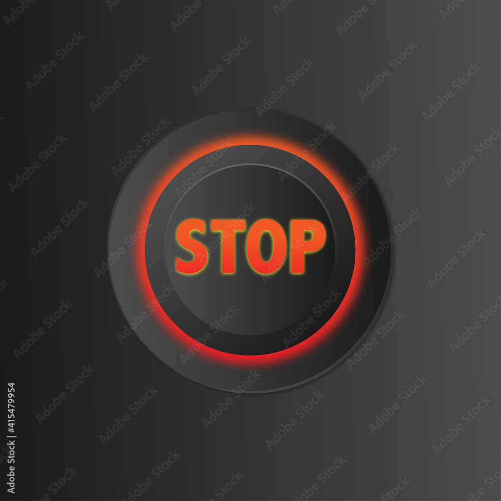 STOP button in vivid electric red and yellow colors. 3D effect in ...