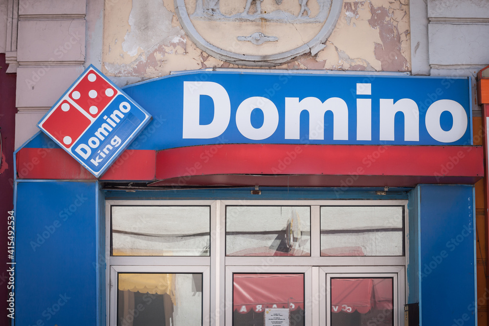 VRSAC, SERBIA - AUGUSt 2, 2020: Sign of Domino King, a fake pizzeria ...