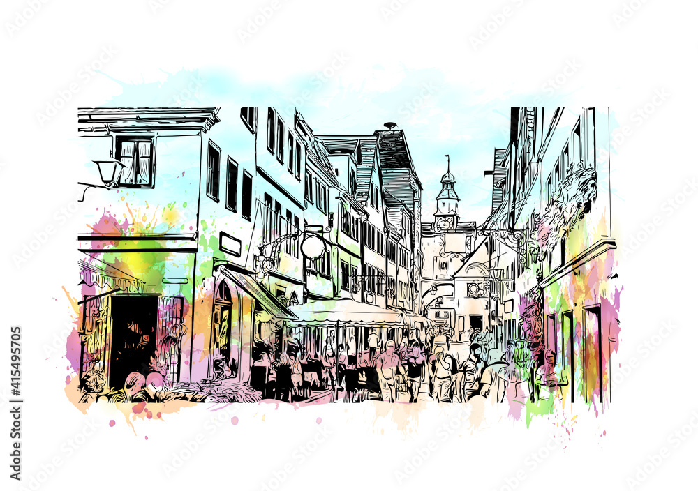 Building view with landmark of Rothenburg ob der Tauber is a German ...