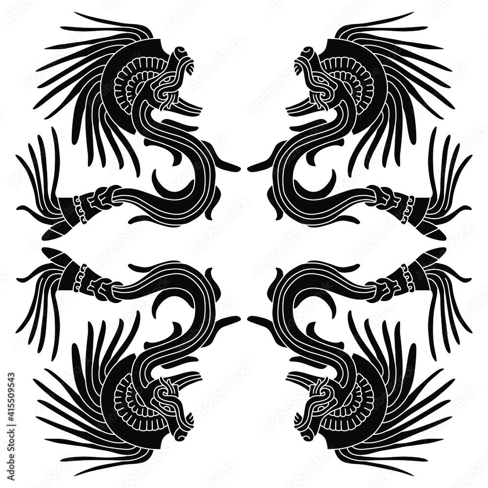Ethnic Native American design with fantastic animals. Quetzalcoatl ...