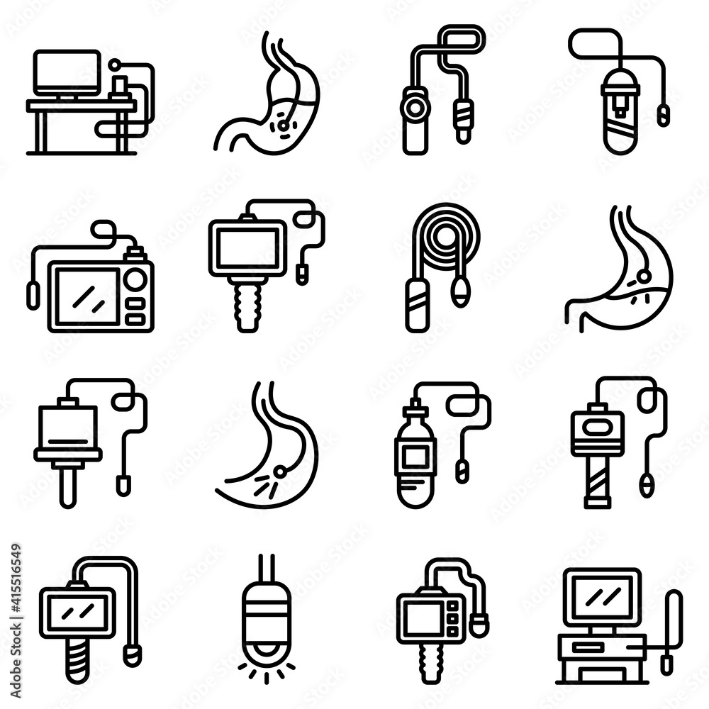 Endoscope icons set. Outline set of endoscope vector icons for web ...