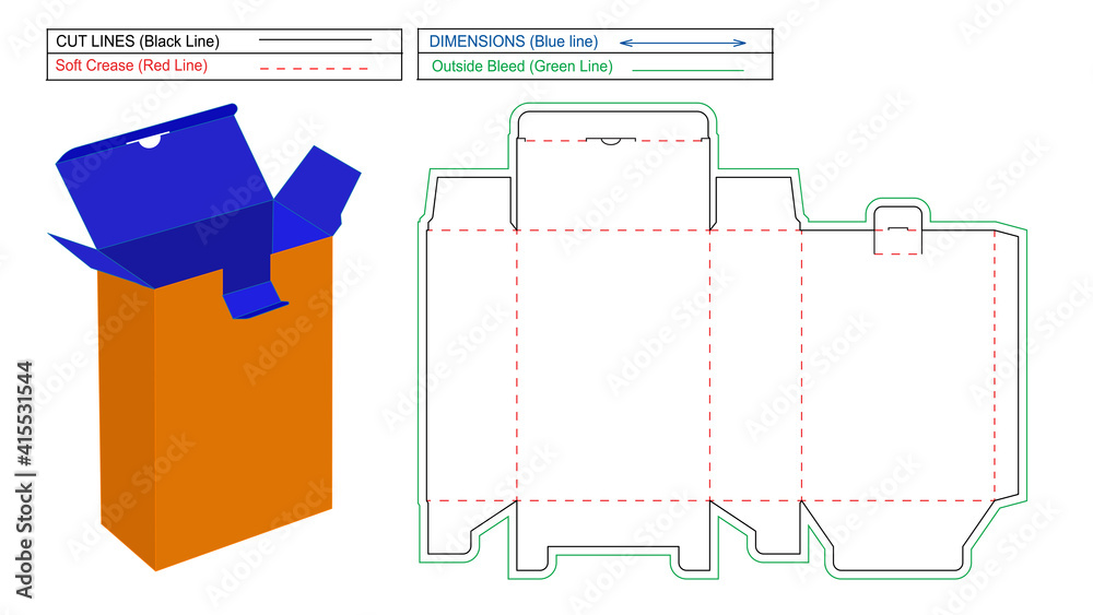 Tuck Top Snap Lock Bottom dieline template and 3D render box Stock ...