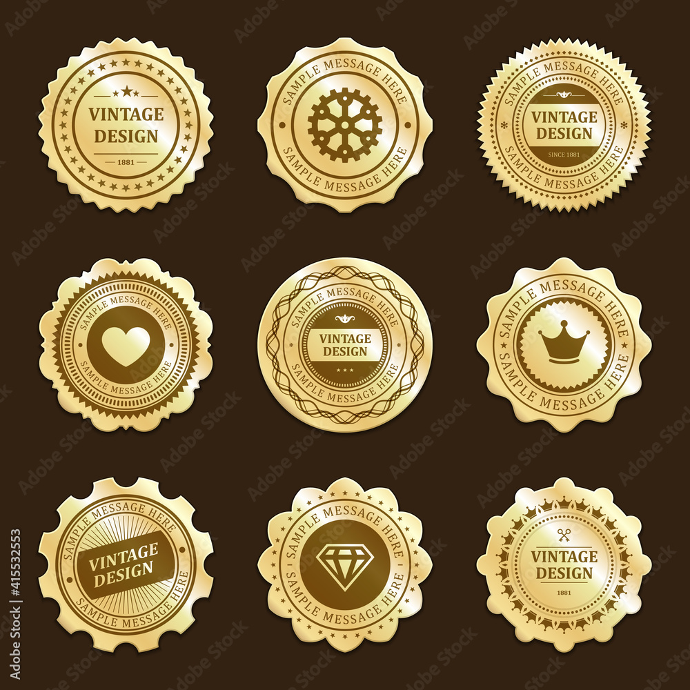 Gold stickers with vintage design vector labels set Stock Vector ...