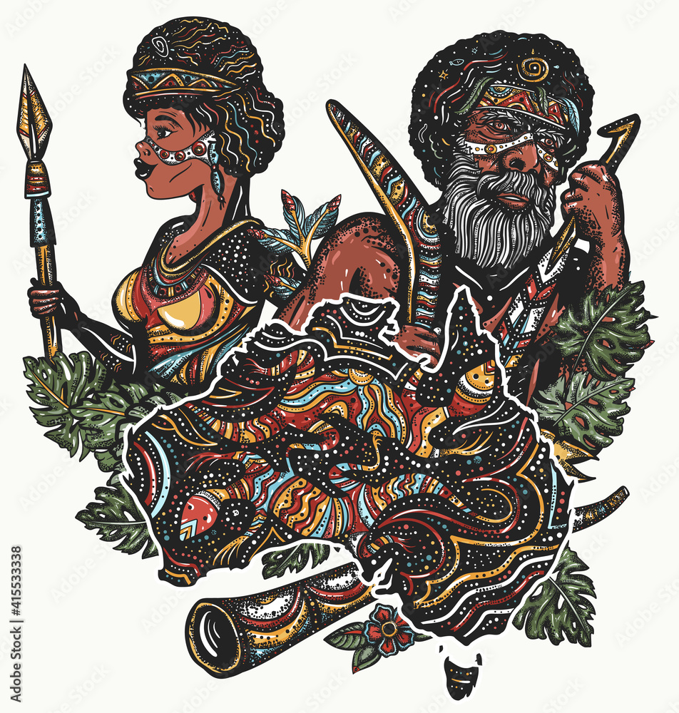 Australia art concept. Ethnic Australian woman in traditional costume ...
