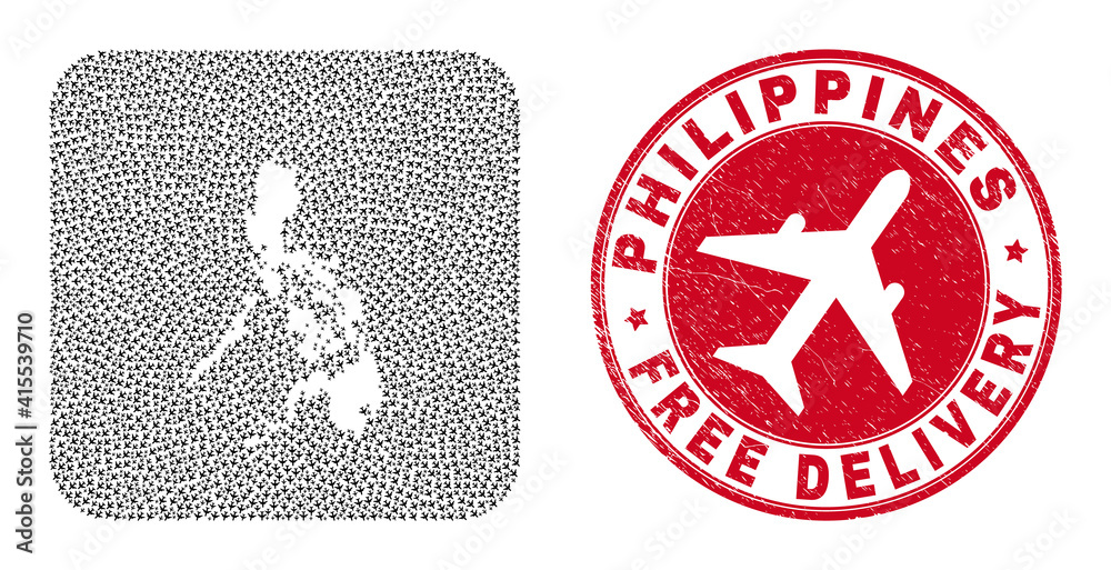 Vector collage Philippines map of airliner elements and grunge Free ...