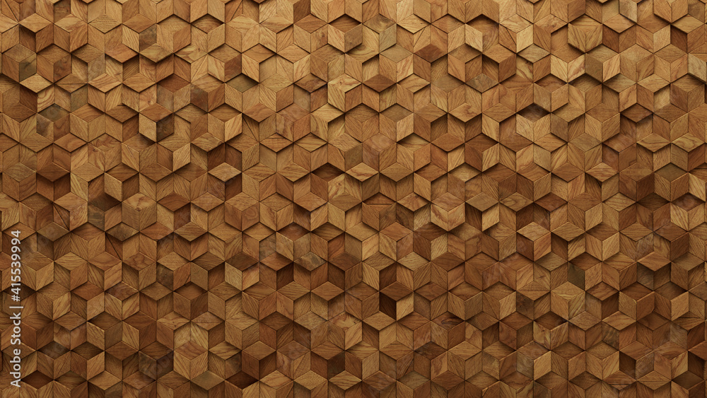 Wood Block Wall background. Mosaic Wallpaper with Light and Dark Timber ...
