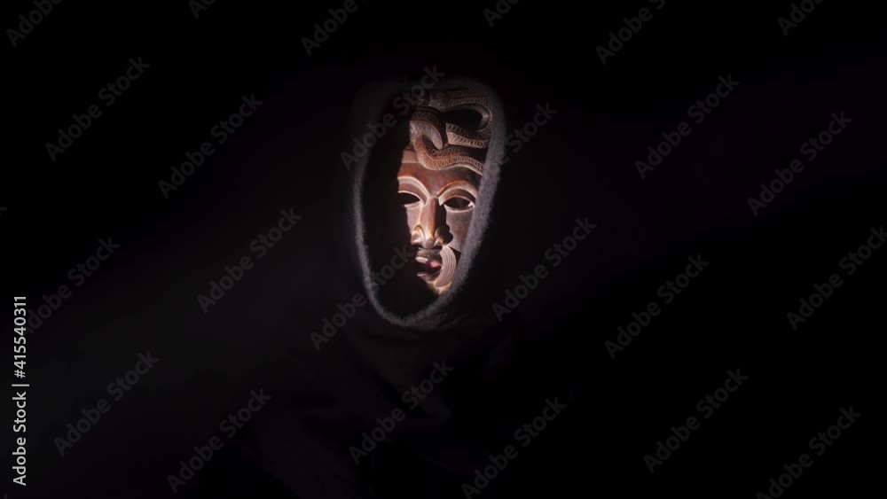 Vidéo Stock Scary monster in the dark. Creepy priest horror scene ...