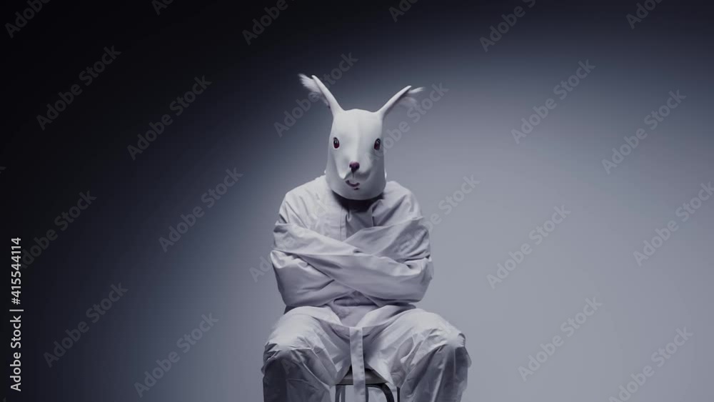 Madness and mental illness concept. Scary, crazy person in animal mask ...