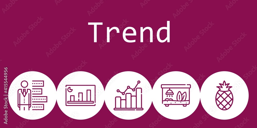 trend background concept with trend icons. Icons related pineapple, bar ...