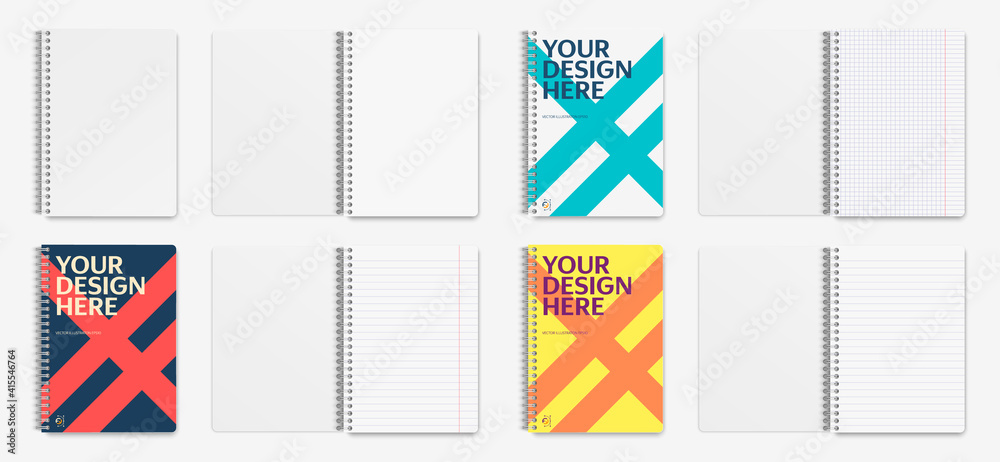 Realistic notebook mockup cover and with a blank sheet, a sheet in a ...