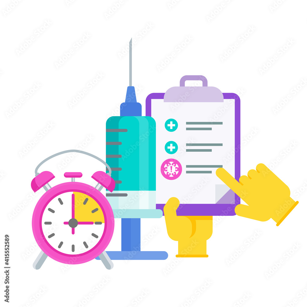 Vaccination schedule. Doctor with huge syringe and dose of vaccine ...