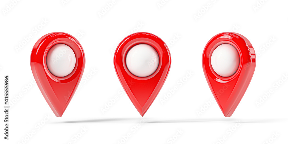 Red map point in different positions, location pin isolated from the ...