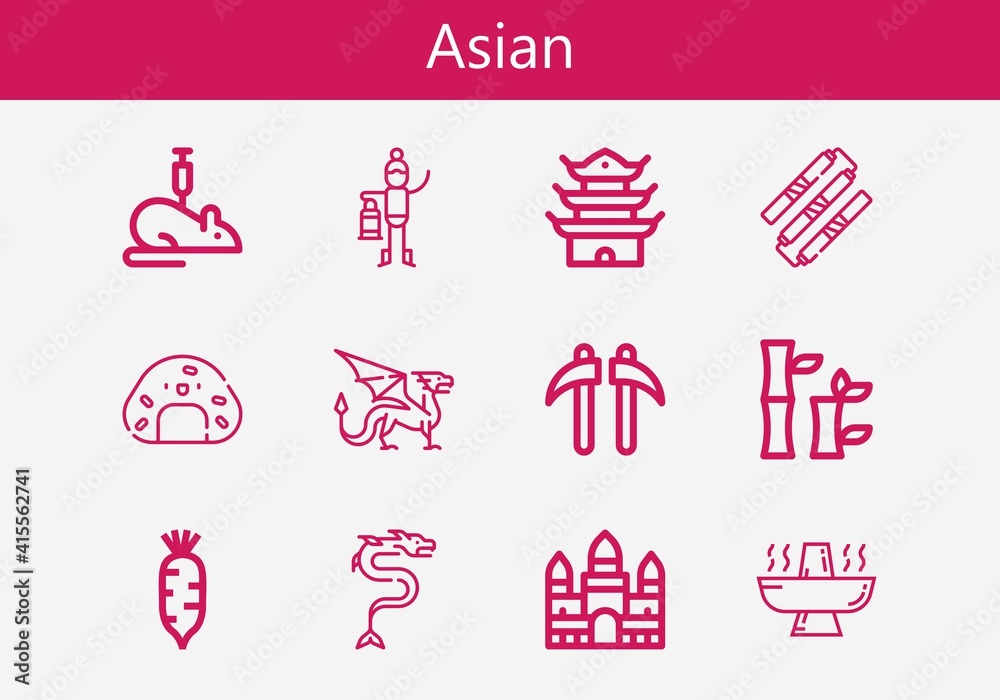 Premium set of asian line icons. Simple asian icon pack. Stroke vector ...