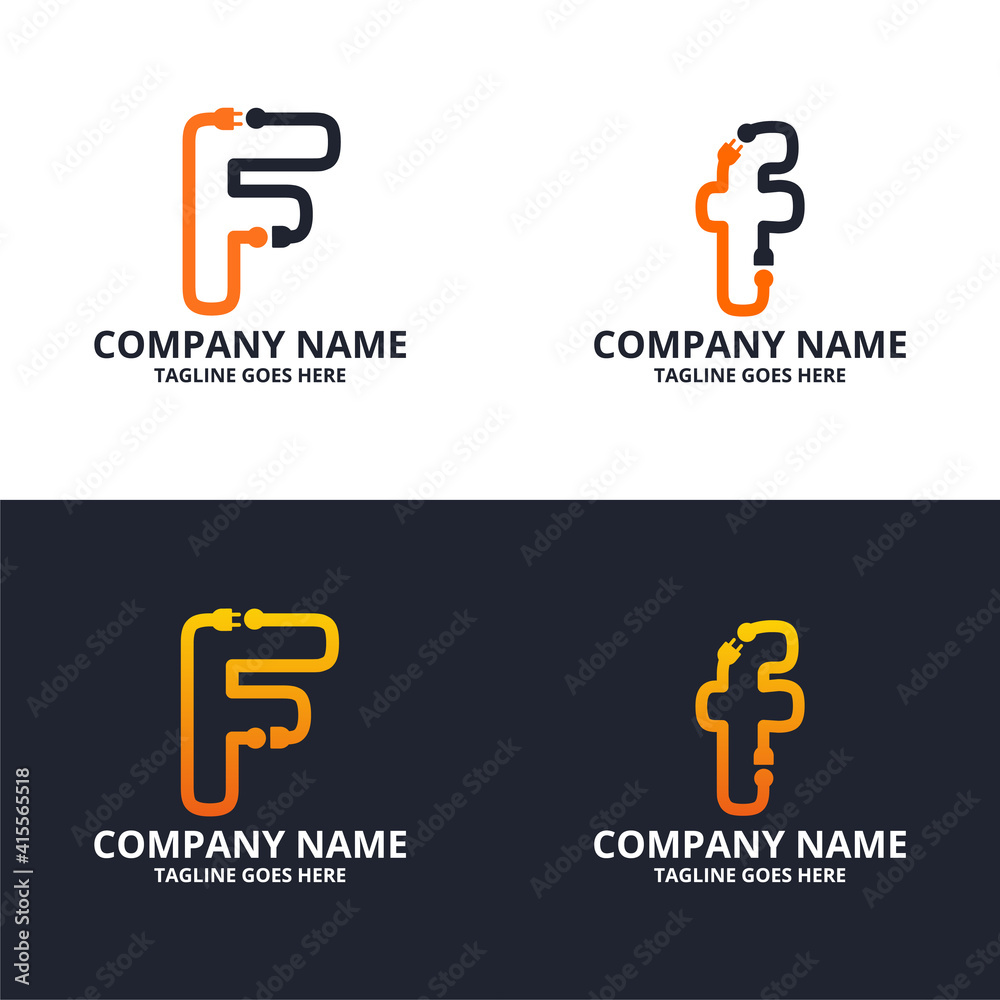 Set Electric F initial letter Logo Icon Template. Illustration vector ...