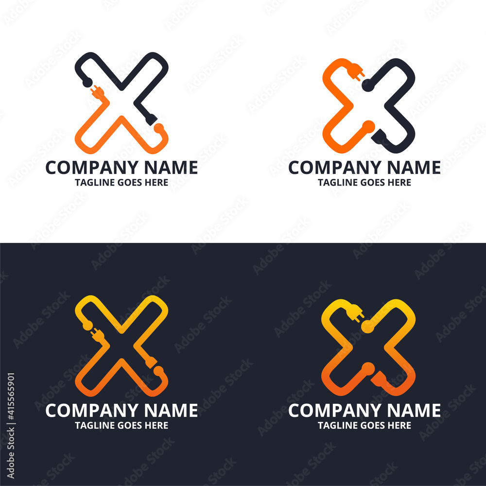Set Electric X initial letter Logo Icon Template. Illustration vector ...