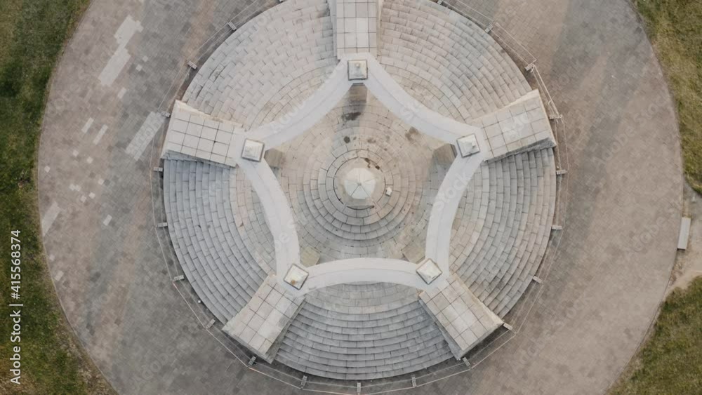 Flying above a mysterious stone altar. Memorial place, forgotten ...