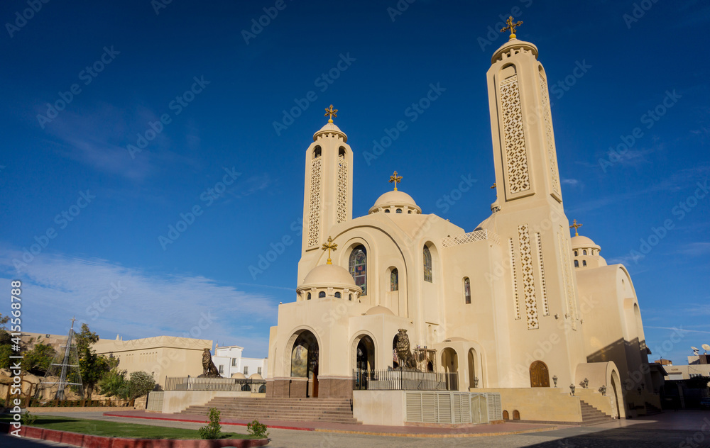 Public cathedral coptic egyptian church at the sky background Stock ...