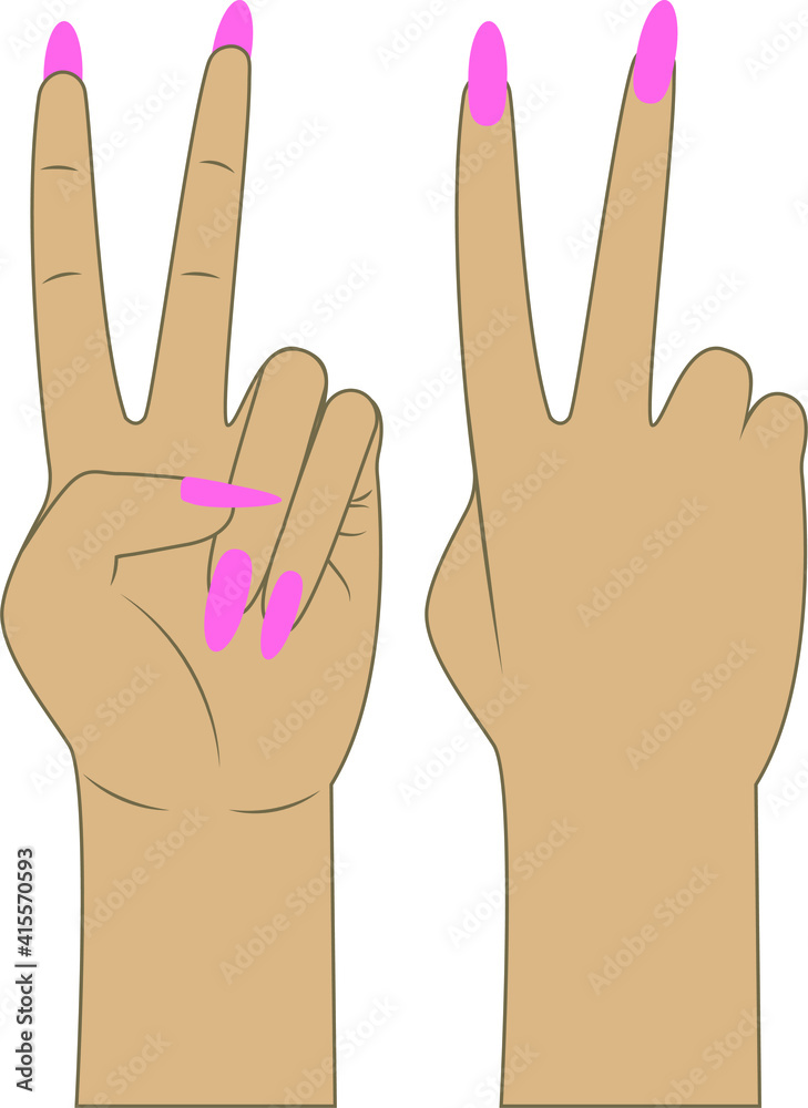vector of a female hand with two raised fingers. flat image of Victoria ...