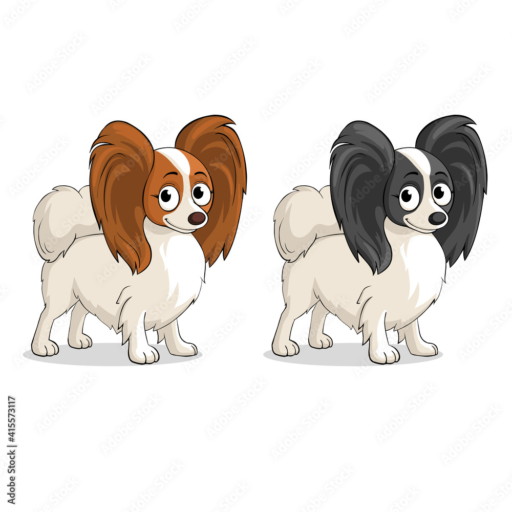 Funny colorful papillon dogs in a cartoon style. Vector illustration ...
