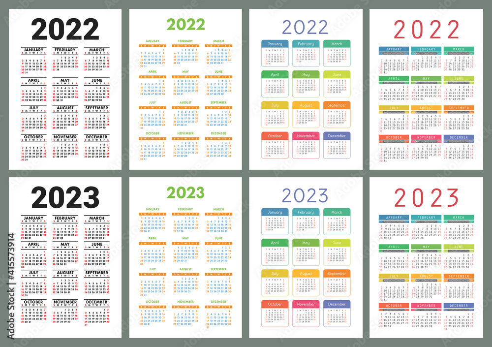 Pocket calendar 2022 and 2023 years. Portrait orientation. English ...