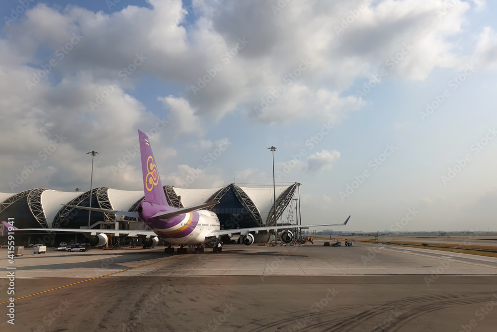 Exterior View of Bangkok Suvarnabhumi Airport (BKK). This airport is ...