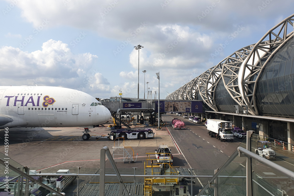 Exterior View of Bangkok Suvarnabhumi Airport (BKK). This airport is ...