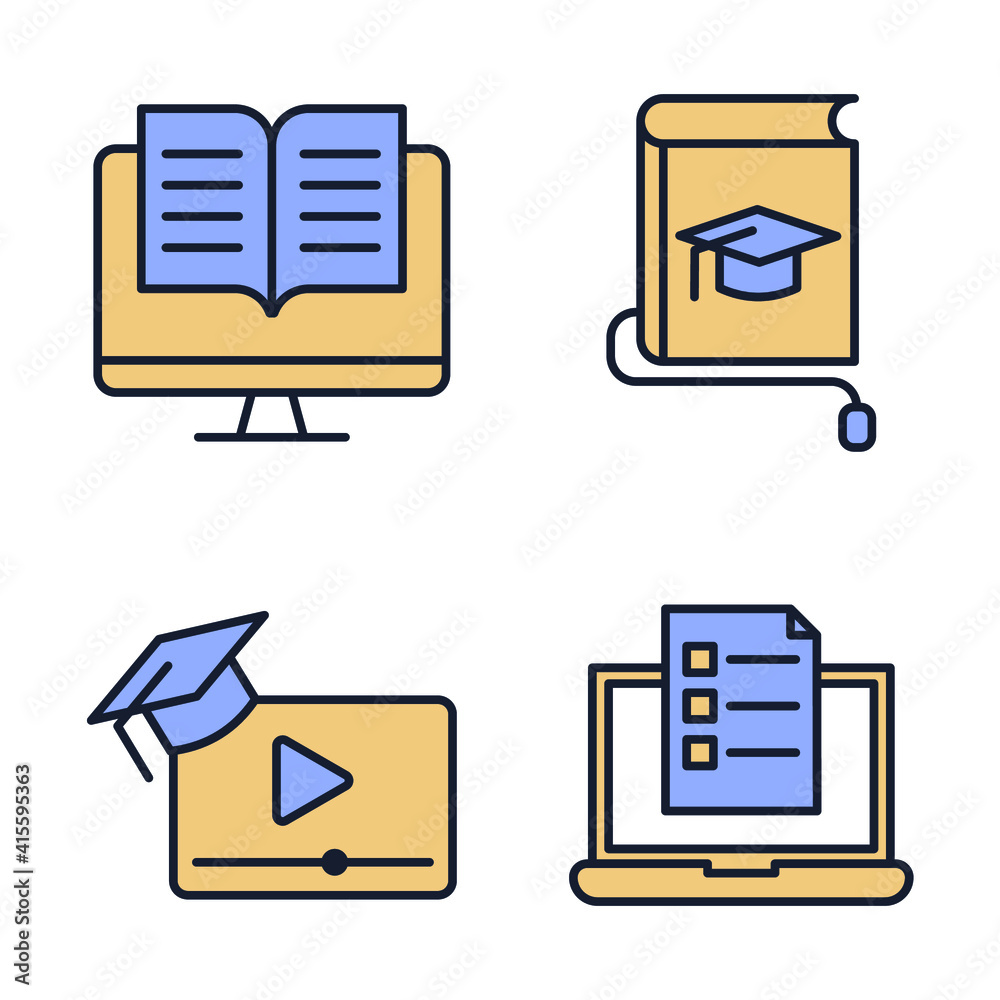 Set of E-learning icon. Online Education pack symbol template for ...