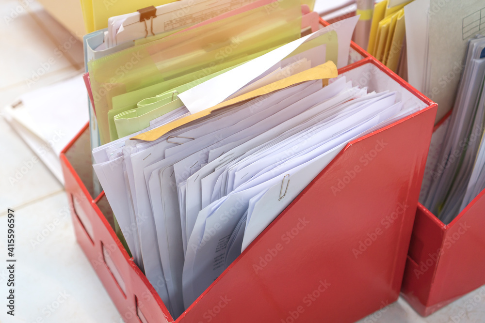 Stack boxes of Education report in school, Business or Class documents ...