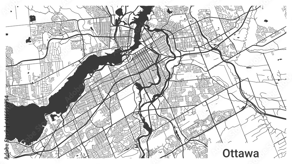 Map of Ottawa city, Ontario, Canada. Horizontal background map poster ...