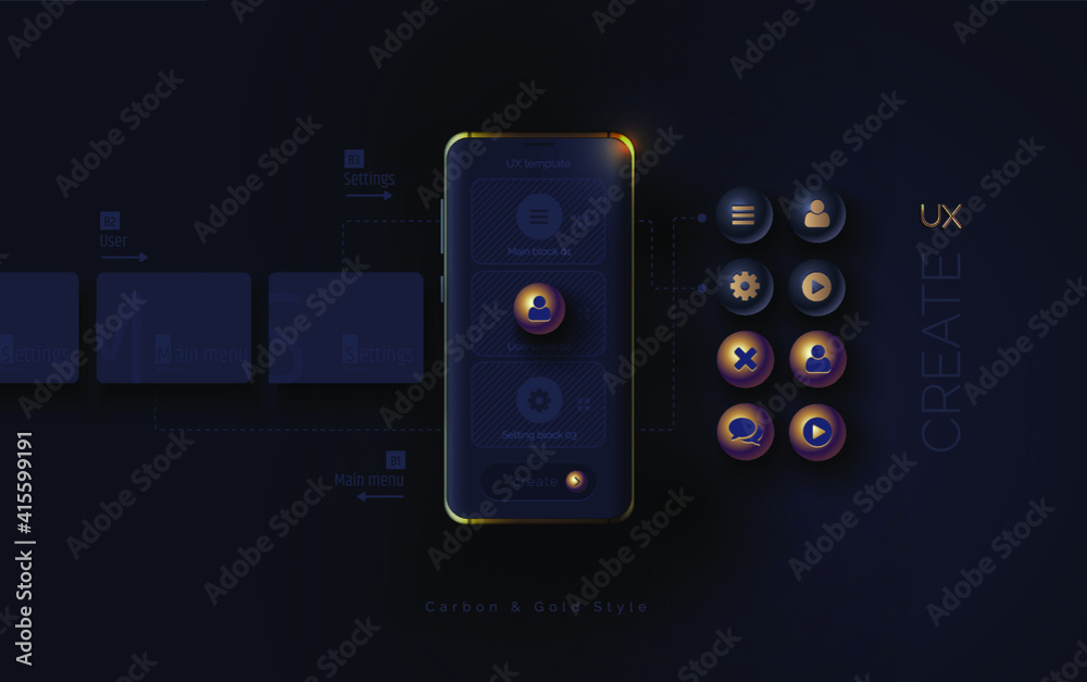 Mobile ui ux, korbon and gold concept. Mobile phone with a mobile app ...