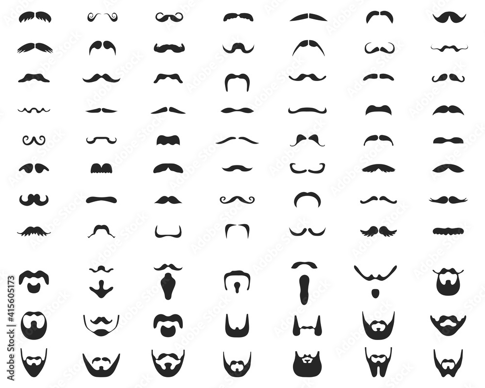 SVG Beard, Moustache, Black silhouettes, Digital clipart, Files eps ...